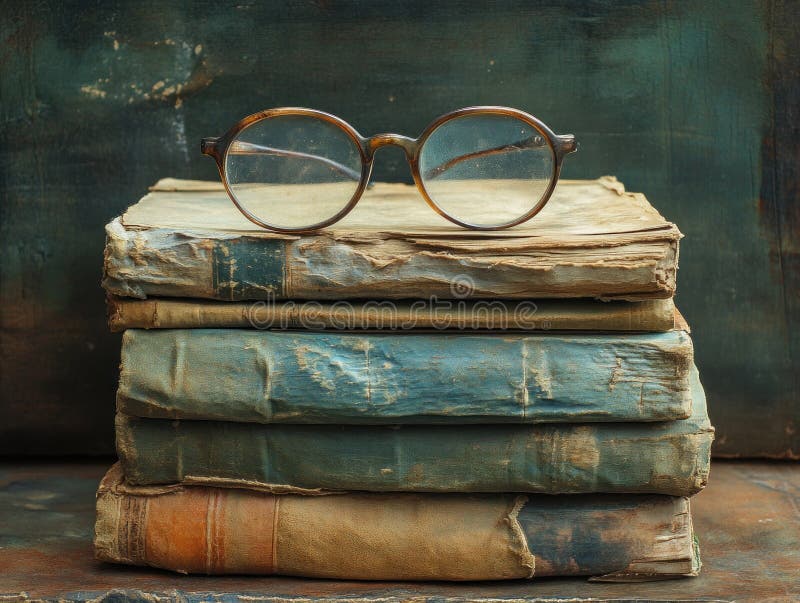 Antique Glasses Resting on Stack of Old Books Stock Illustration ...