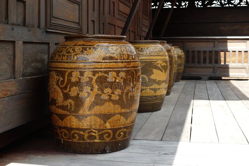 Antique glazed water jar stock image. Image of traditional - 85902867