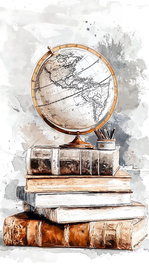 Antique Globe and Stack of Vintage Books a Still Life of Exploration ...