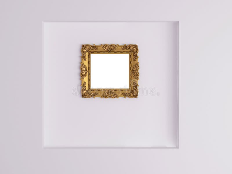 Antique Gold Empty Picture Frame on the White Wall Stock Illustration ...