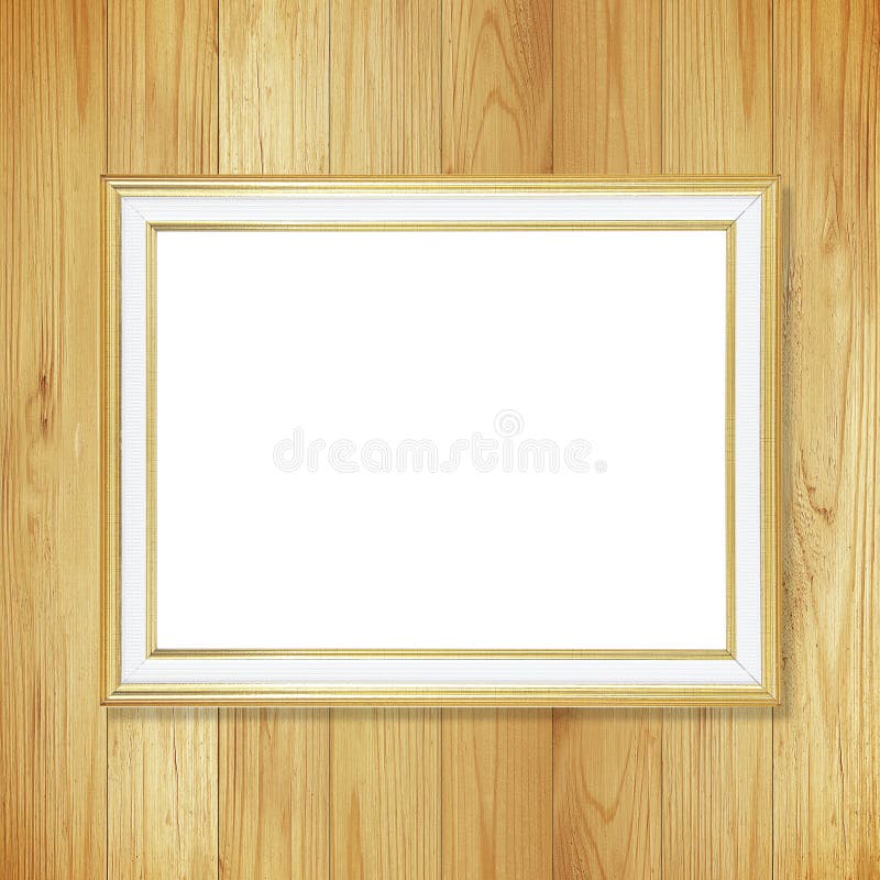 Antique Gold Frame on Wooden Wall ;. Empty Picture Frame on Whit Stock ...