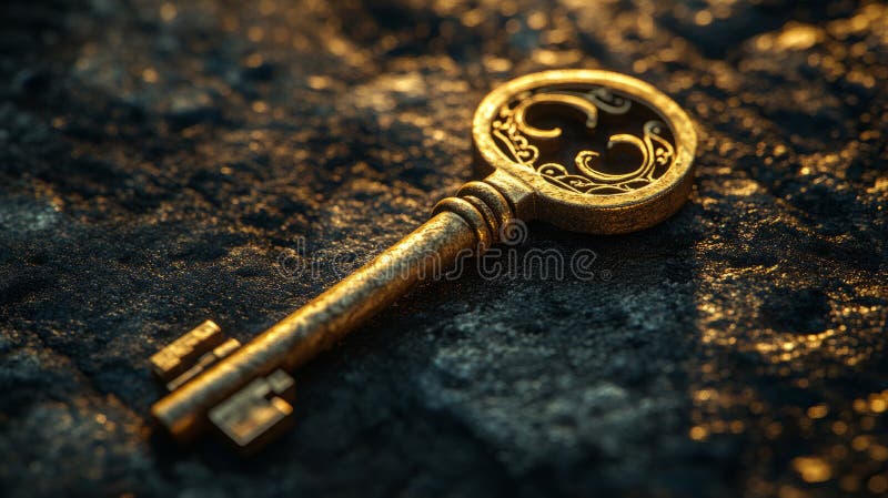 Antique Gold Key on Dark Textured Surface. Stock Photo - Image of metal ...