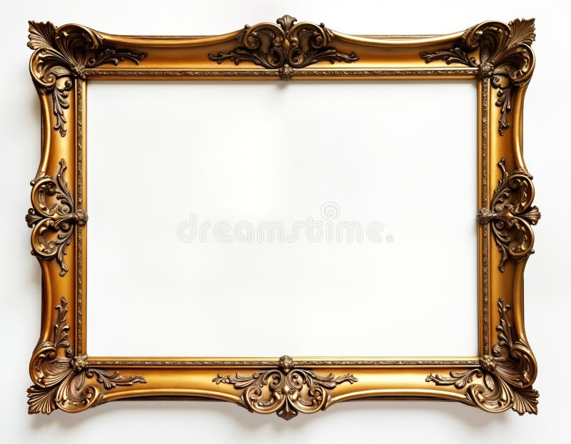 Antique Gold Picture Frame with Ornate Details. Horizontal, Rectangular ...