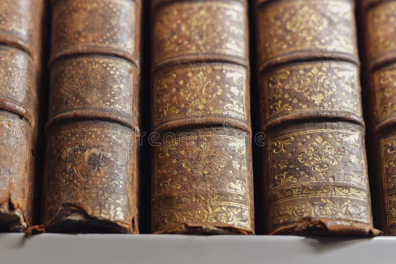Antique Gold-plated Books on Shelves in a Library Stock Image - Image ...