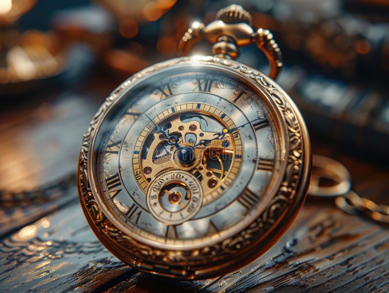 Antique Gold Pocket Watch on Wooden Table Stock Photo - Image of luxury ...