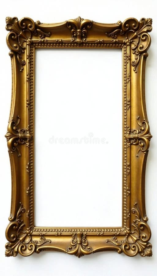 Antique Gold Rectangular Picture Frame, Intricate Design, Isolated ...