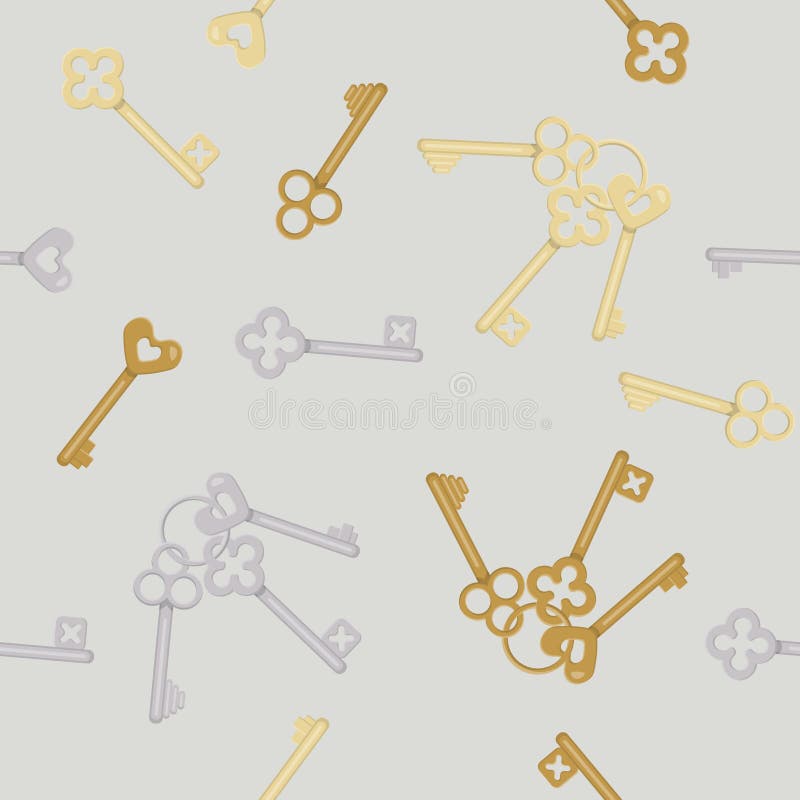 Antique Gold, Silver and Copper Keys, Seamless Pattern Stock Vector ...
