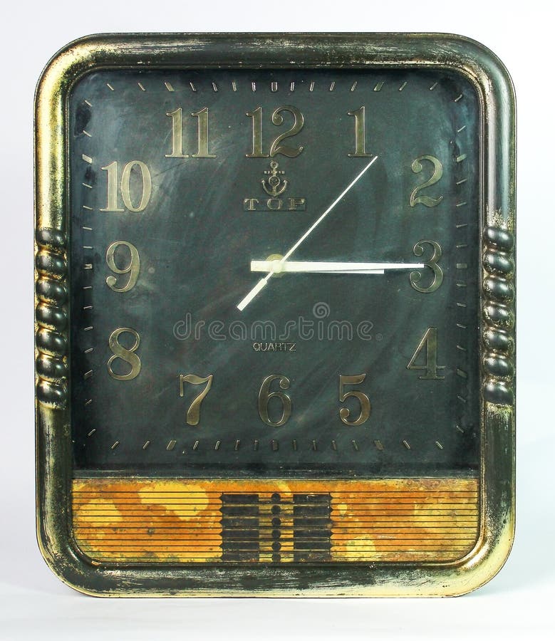 Antique Gold Square Wall Clock. on White Background, Retro Look Concept ...