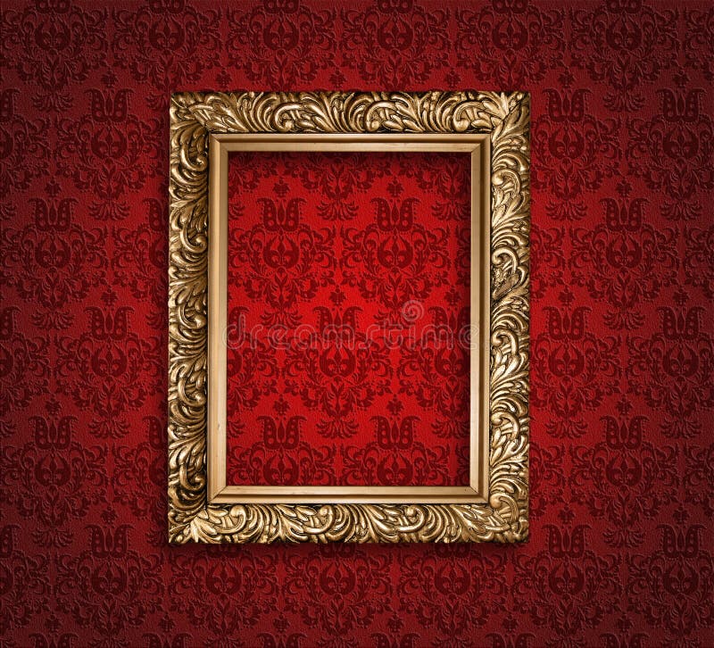 Picture Gold Frame On Red Painted Wall Stock Image - Image of ...