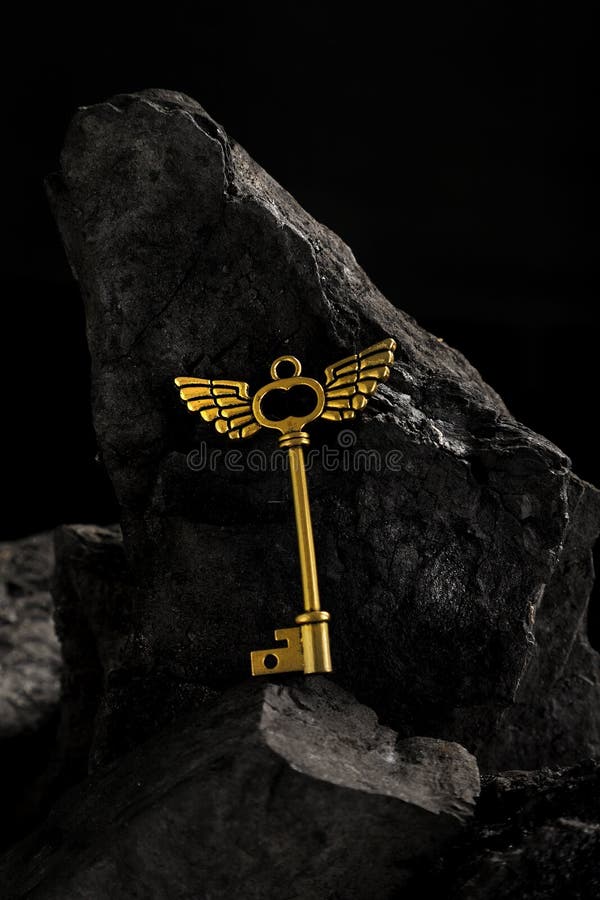 Antique Golden Key on Dark Coal Stone Surface Background Stock Image ...