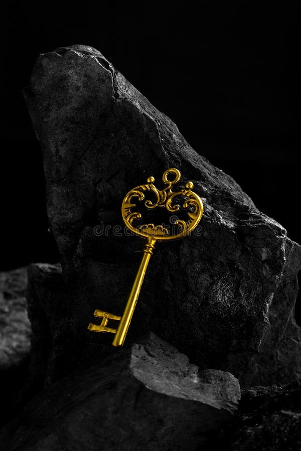 Antique Golden Key on Dark Textured Surface Background Stock Image ...