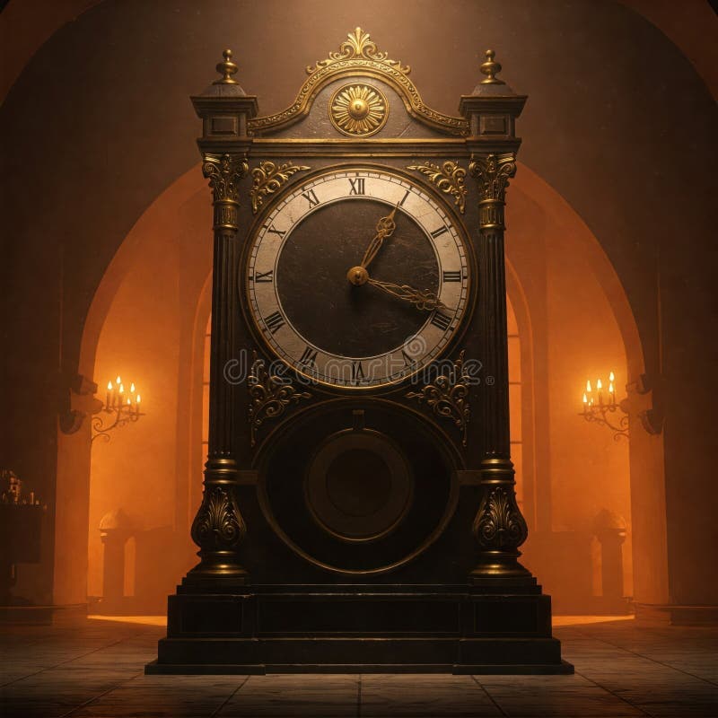 An Antique Grandfather Clock in a Hall with Arches. Stock Image - Image ...