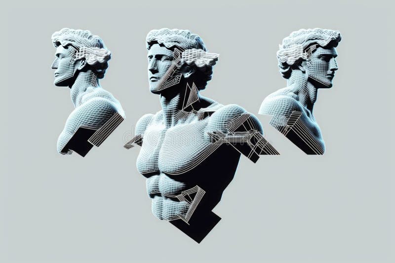 Antique Greek Statues with 3D Mesh on a Gray Background. Generative Ai ...