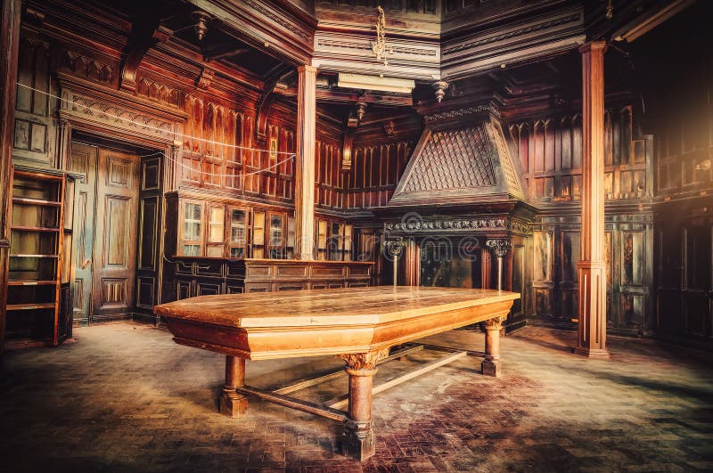 Antique Hall with Fireplace Stock Image - Image of light, sunshine ...