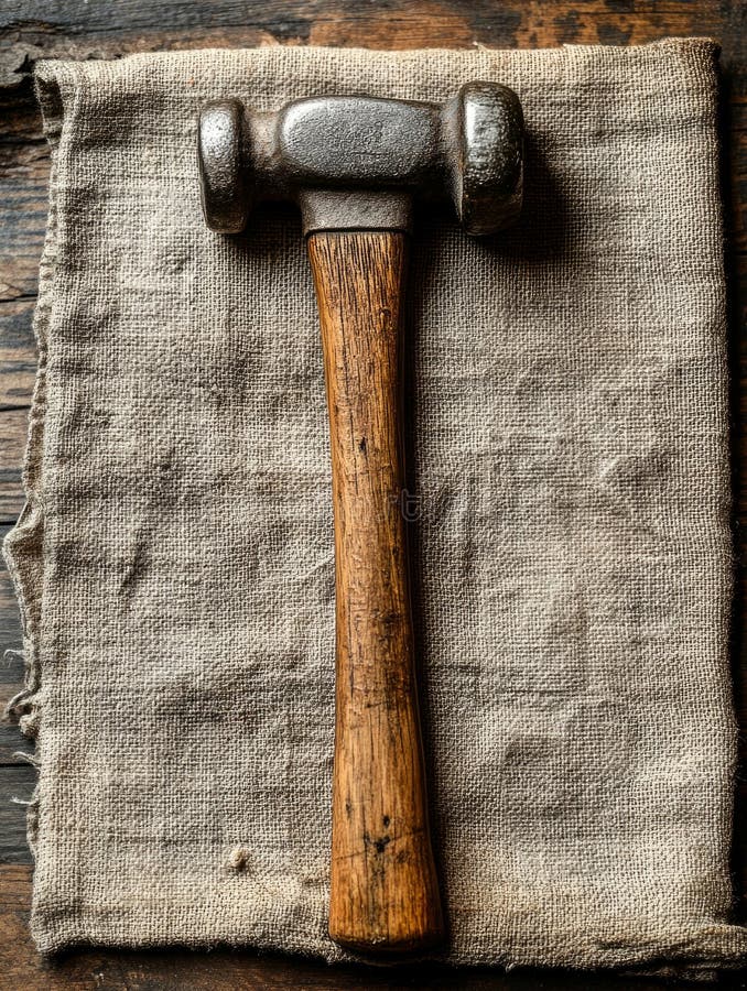 Antique Hammer on a Textured Burlap Fabric. Stock Image - Image of ...