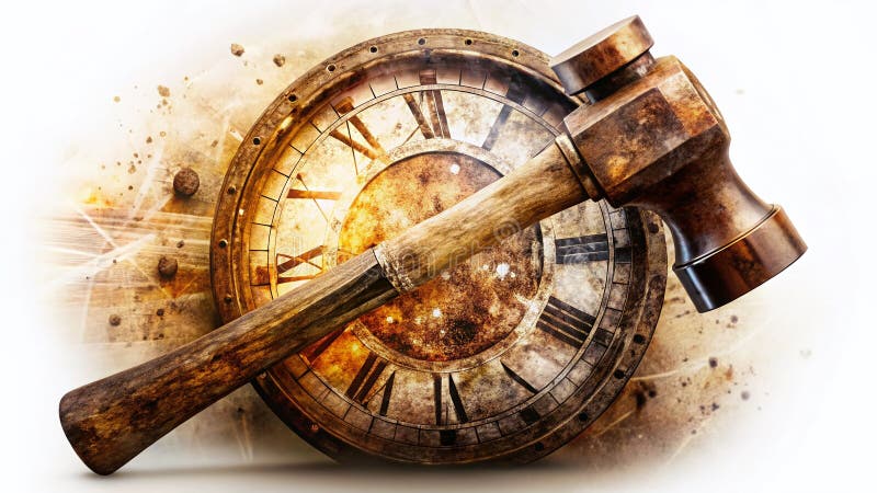 Antique Hammer and Vintage Clock Double Exposure a Timeless Fusion of ...
