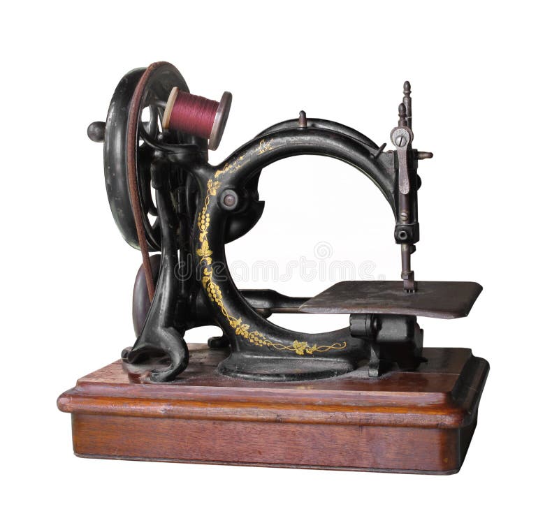 Antique Hand Cranked Sewing Machine Isolated. Stock Photo - Image of ...