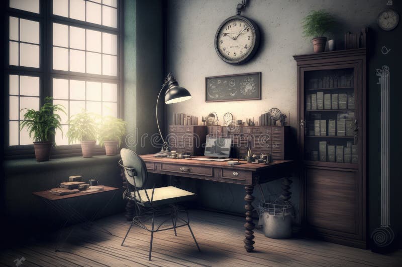 Antique Home Interior with Working Space and Study Desk in Elegant Room ...