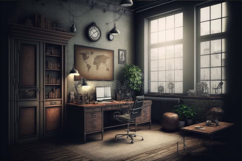 Antique Home Interior with Working Space and Study Desk in Elegant Room ...