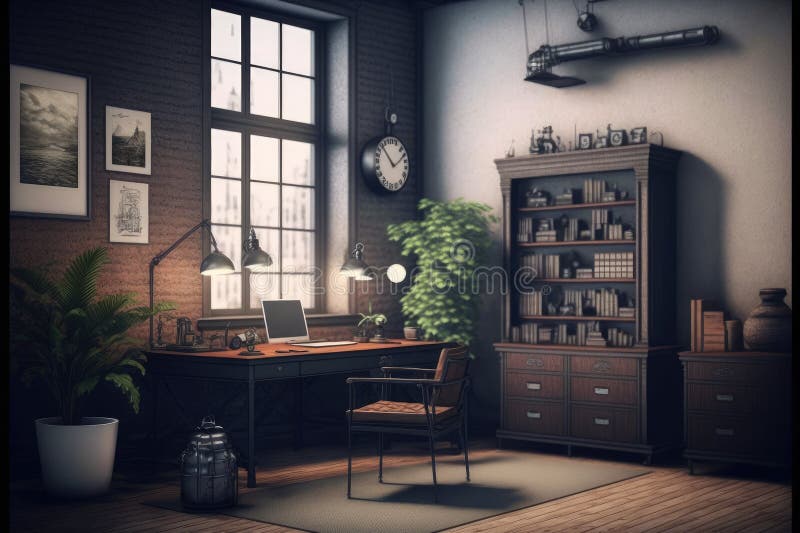 Antique Home Interior with Working Space and Study Desk in Elegant Room ...
