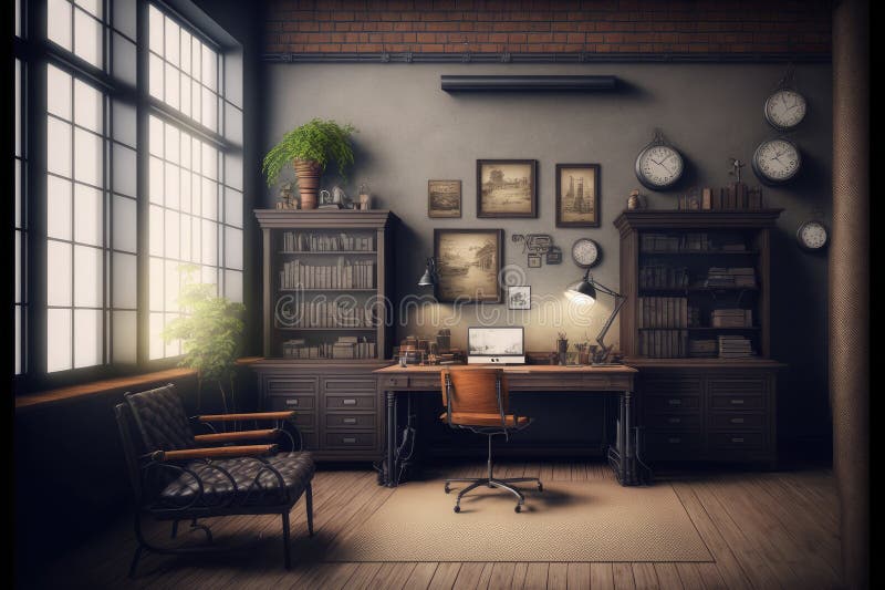 Antique Home Interior with Working Space and Study Desk in Elegant Room ...