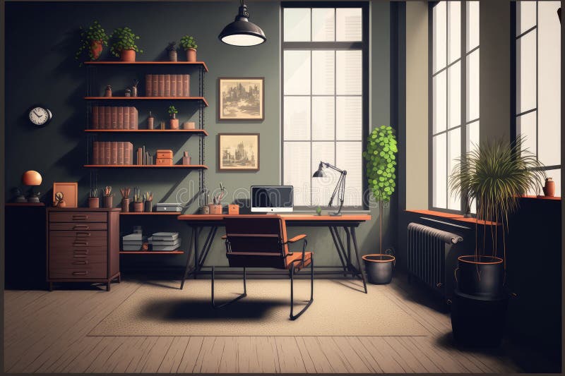 Antique Home Interior with Working Space and Study Desk in Elegant Room ...