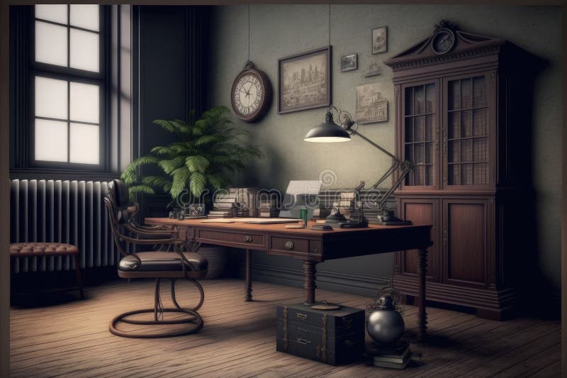Antique Home Interior with Working Space and Study Desk in Elegant Room ...