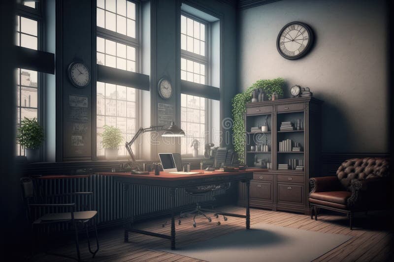 Antique Home Interior with Working Space and Study Desk in Elegant Room ...