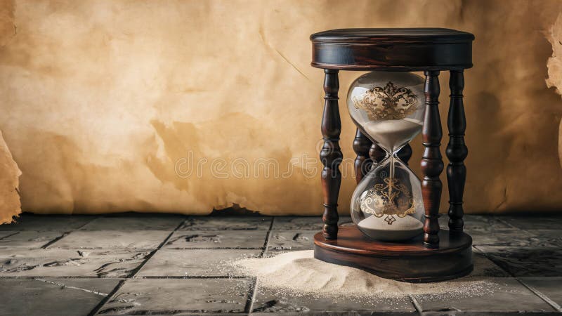 Antique Hourglass on Aged Parchment Background, High Quality Image ...