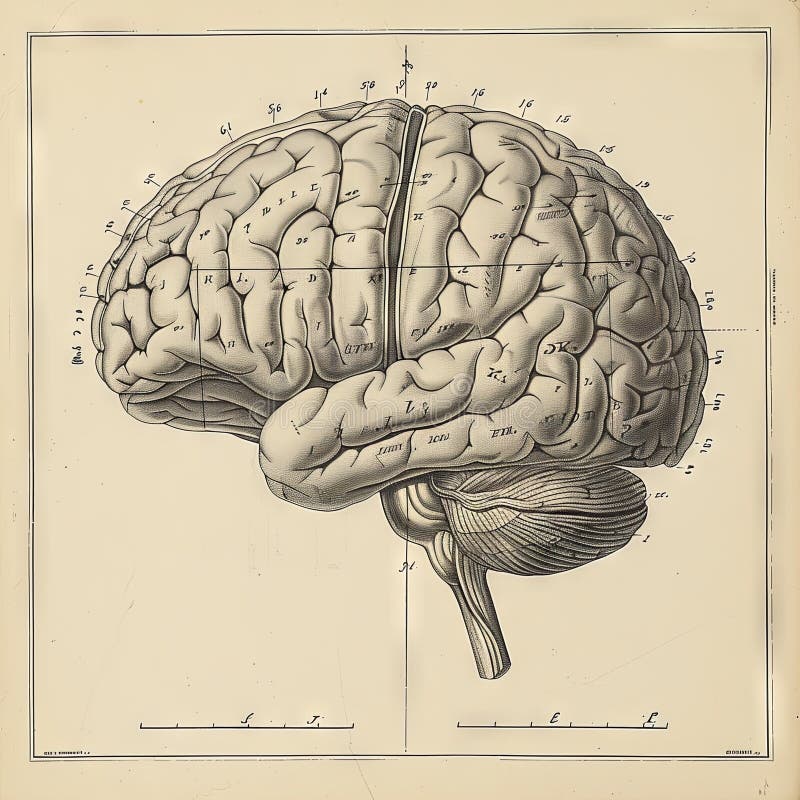 An Antique Illustration of a Brain, in the Style of Pointillist ...