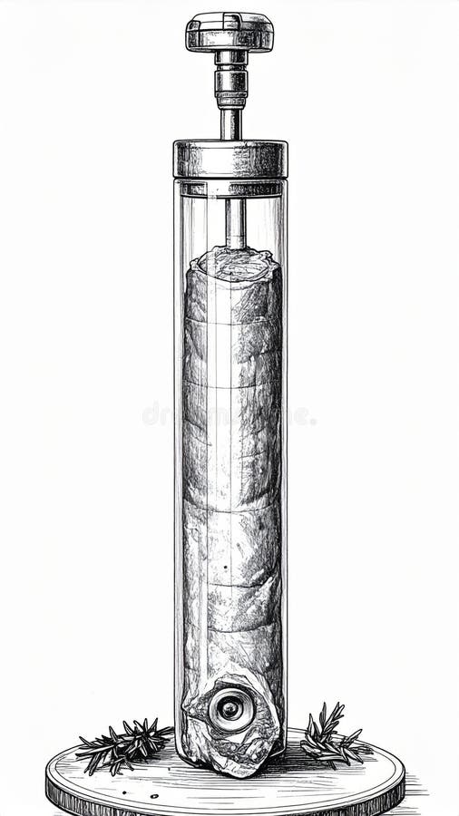 Antique Illustration of Cylindrical Device with Detailed Technical ...