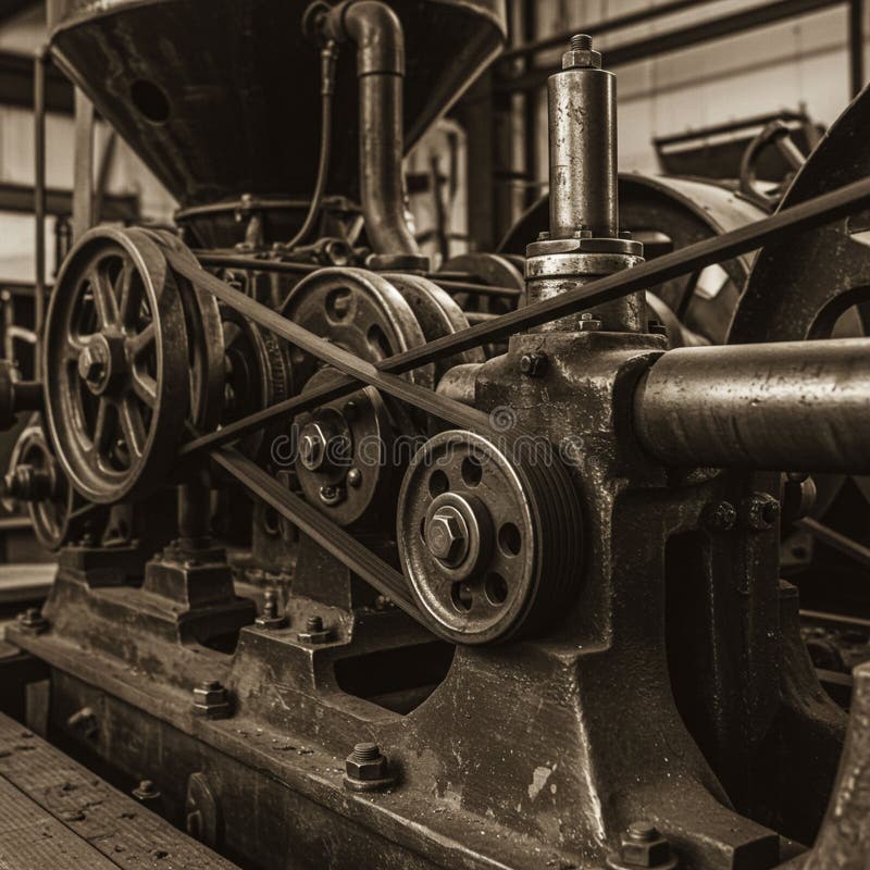 An Antique Industrial Machine with a System of Large and Small Pulleys ...