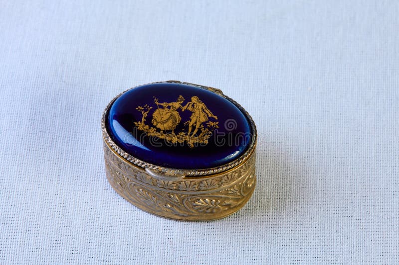 Antique Jewelry Box. Blue Stone Lid with a Pattern Stock Image - Image ...