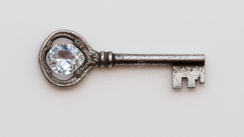 Antique Key with Diamond-shaped Crystal Stock Illustration ...