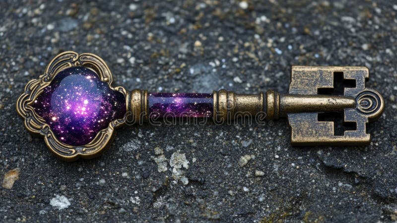 Antique Key with Galaxy Design on Textured Surface, Fantasy Concept ...