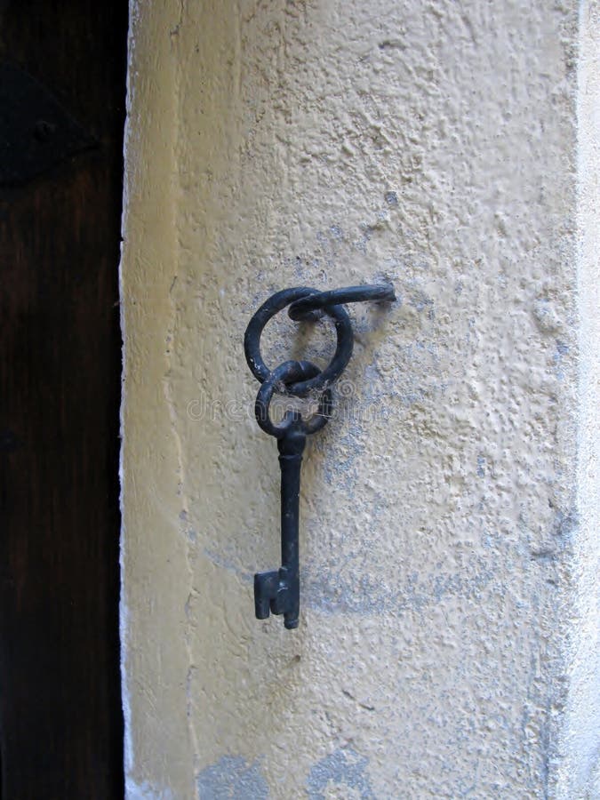 Antique Key Hanging on Wall. Stock Image - Image of grunge, door: 174166847