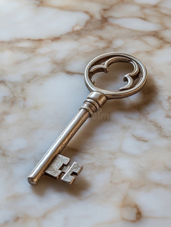 Antique Key on Marble Surface, Top View Stock Image - Image of freedom ...