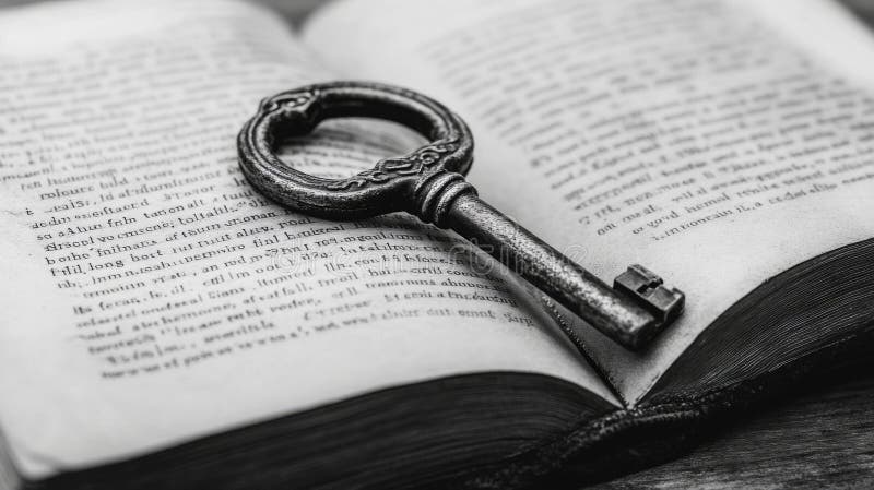 Antique Key Resting on Open Book Pages Stock Illustration ...