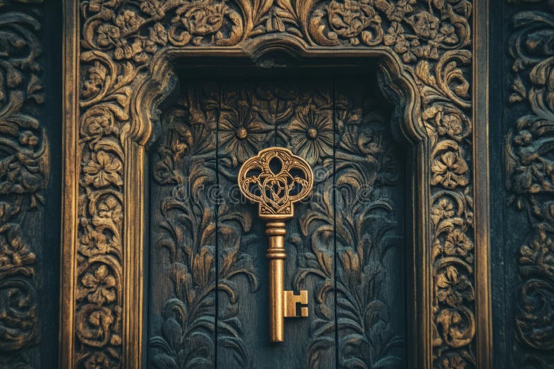 Antique Key on a Richly Textured, Ornate Surface. Mystery, History ...