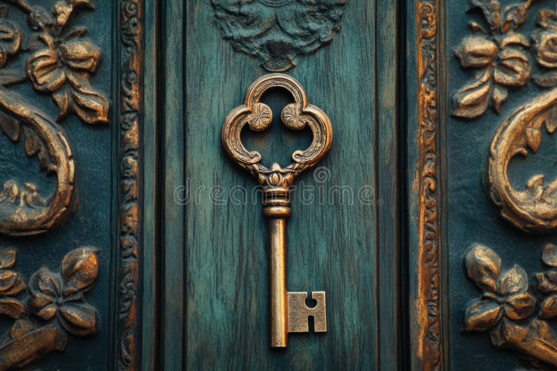 Antique Key on a Richly Textured, Ornate Surface. Mystery, History ...