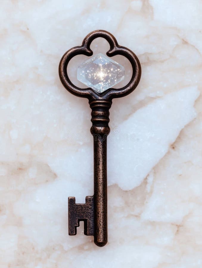 Antique Key with Sparkling Crystal Stock Illustration - Illustration of ...