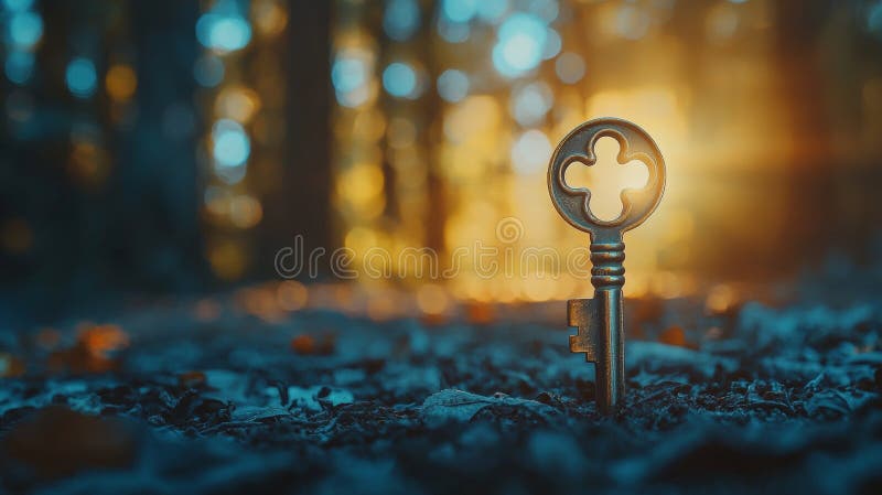 Antique Key Standing in Forest with Sunlight Stock Photo - Image of ...