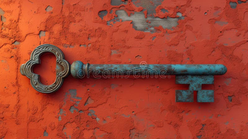 Antique Key on a Textured Orange Wall Stock Image - Image of rustic ...