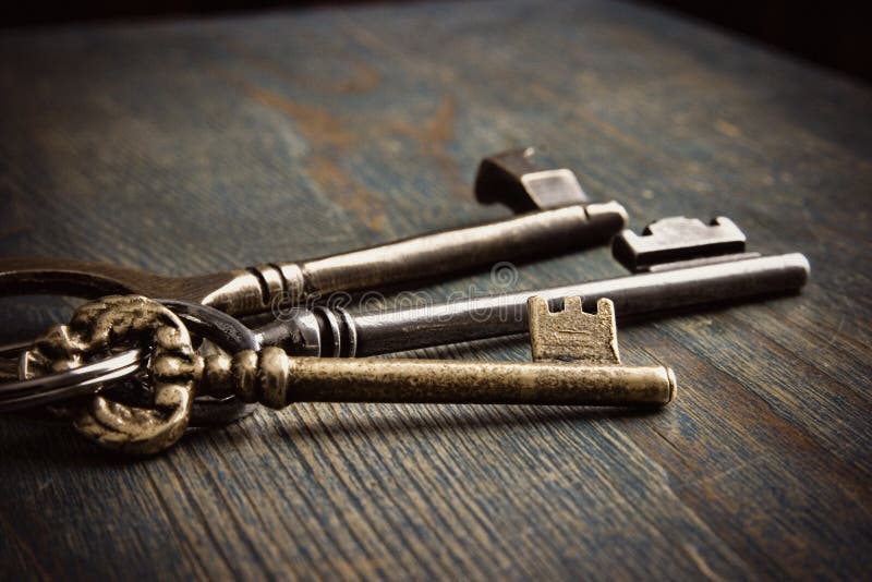 Antique Keys on Old Weathered Wood Board Planks Stock Image - Image of ...