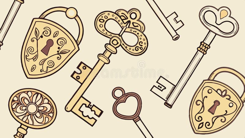 Antique Keys and Locks Collection, Vintage Security Elements Vector ...