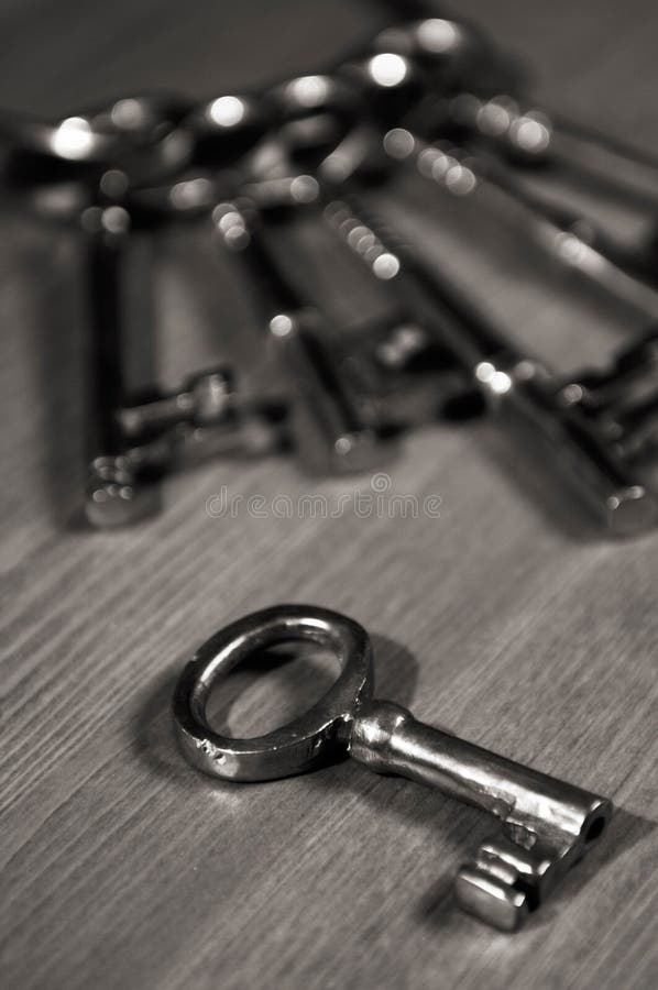 Antique keys on a table stock image. Image of brass, close - 29663369