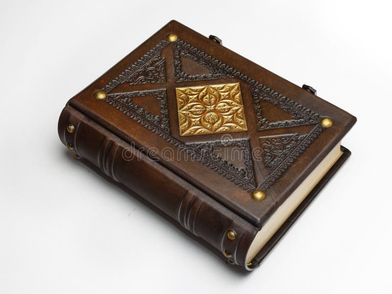 Antique Leather Book with the Gilded Motif Lay Down To the Table Stock ...