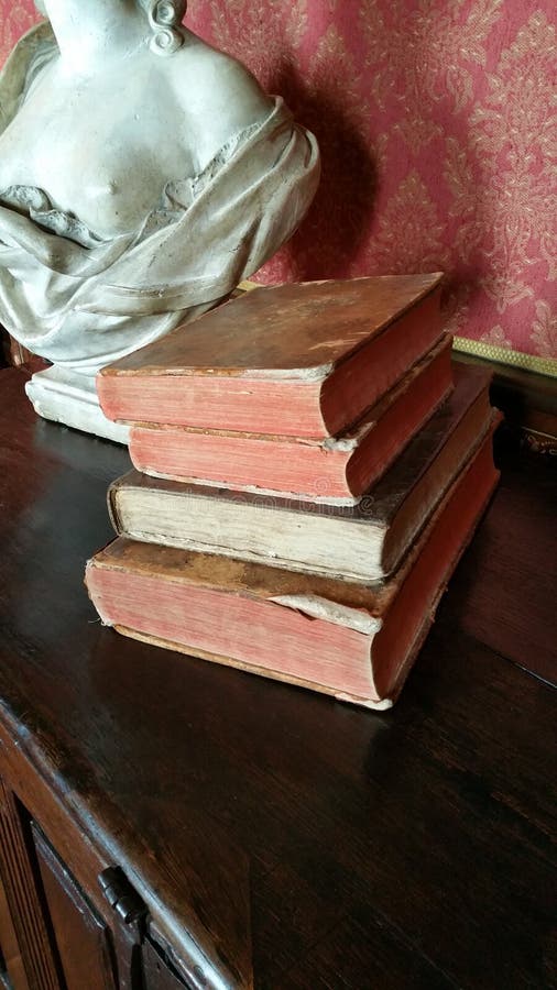 Antique Leather Bound Books and Alabaster Bust Stock Photo - Image of ...