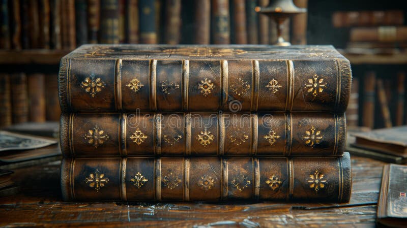 Antique Leather-bound Books in a Library - Generative Ai Stock ...