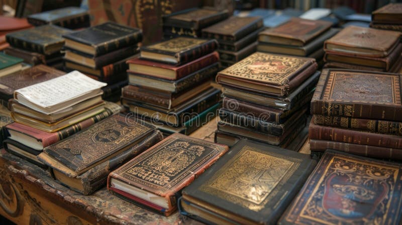 Antique Leather Bound Books Stacked on Table Displaying Rich History ...